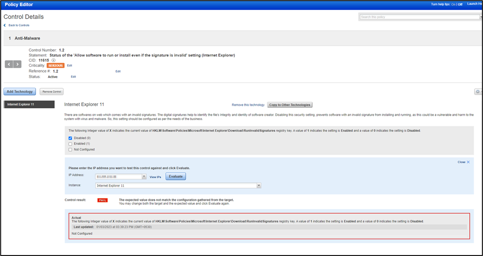 Report is Blank for Policy Compliance