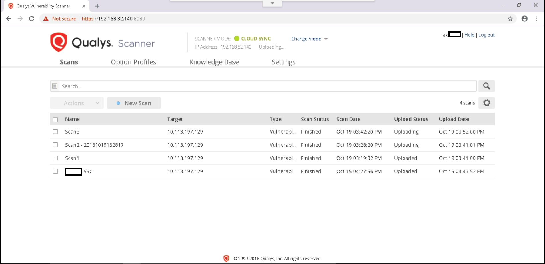 Offline scanner status remains in uploading state