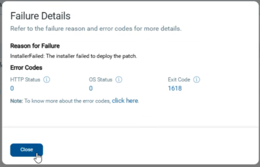 Patch Failure Exit Code 1618 installation error