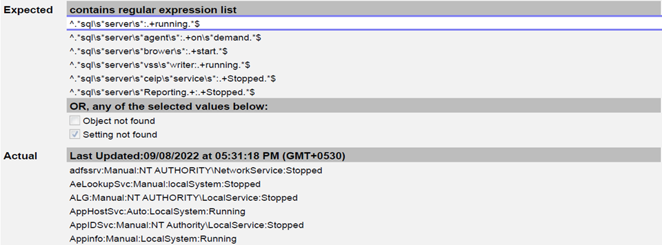 PC Controls Evaluation with Regular Expressions
