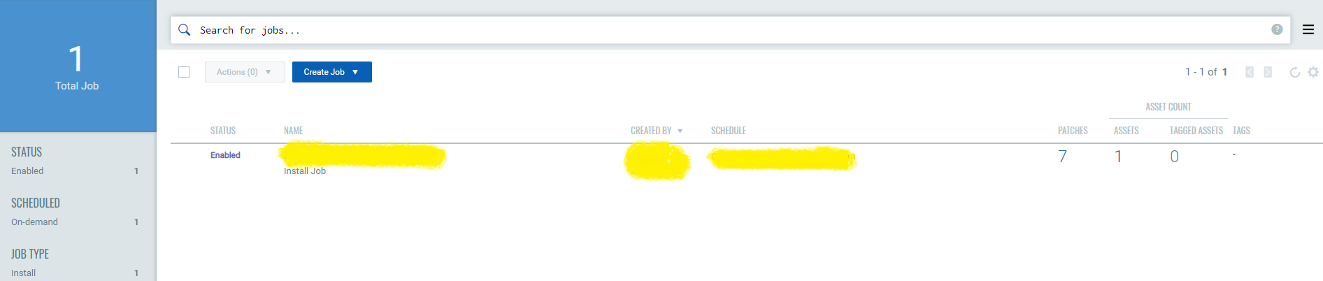 Asset status shown as "Not Licensed" in Patch Management JOB