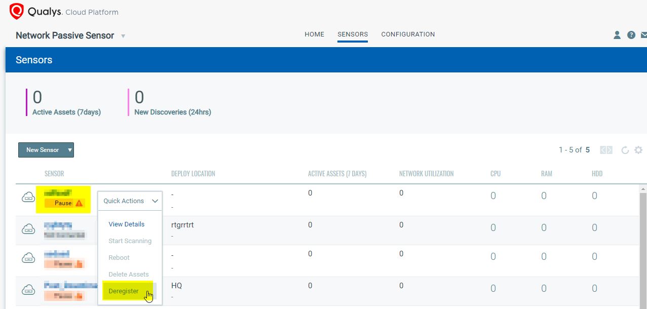How to delete Network Passive Sensor