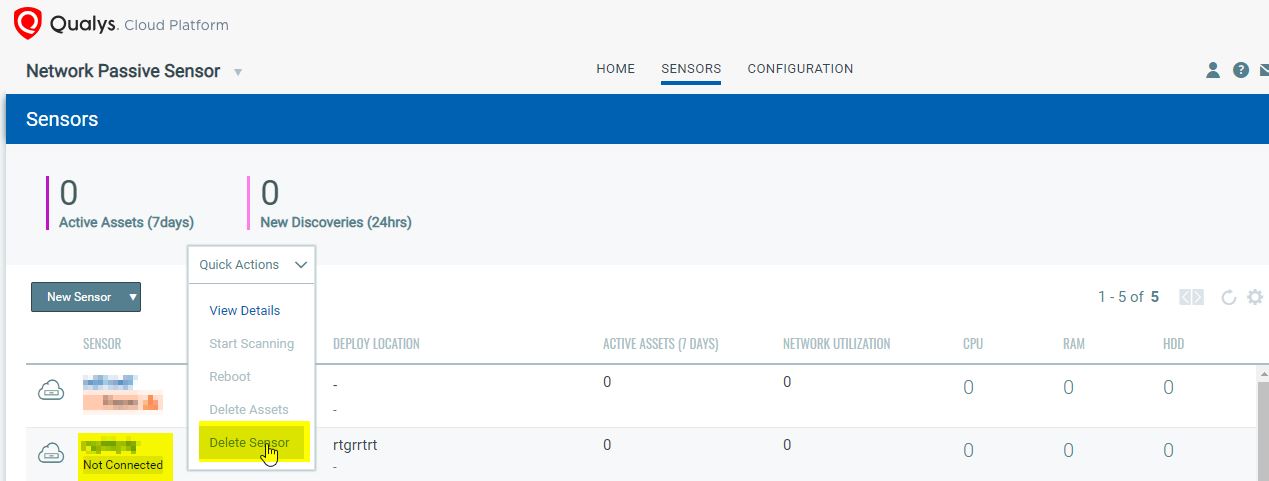 How to delete Network Passive Sensor