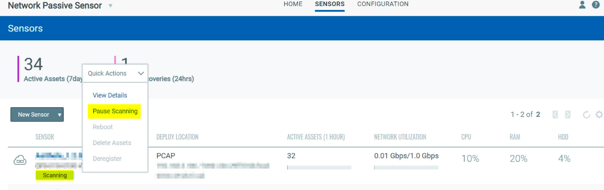 How to delete Network Passive Sensor