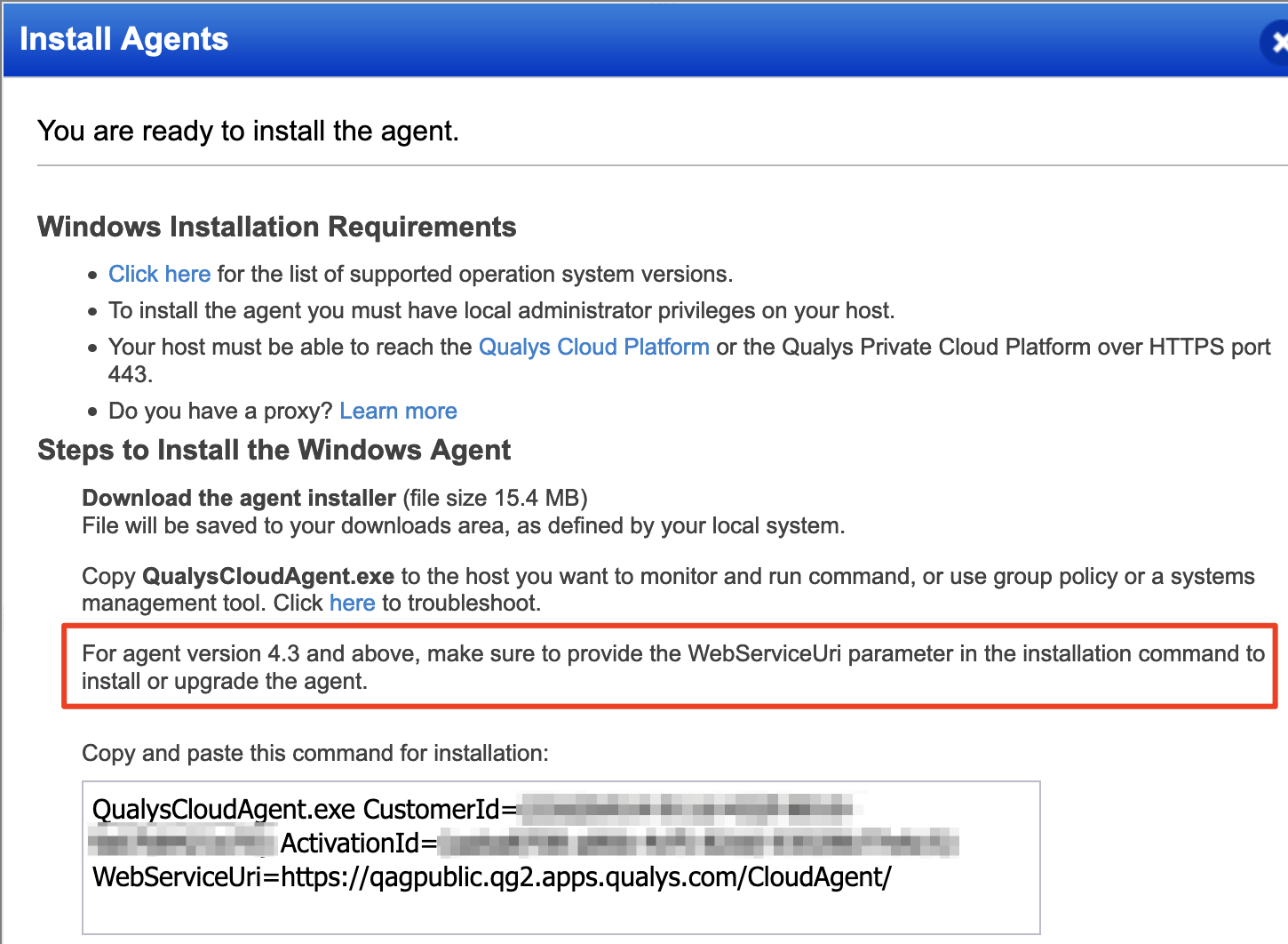 Windows Cloud Agent Install Parameter