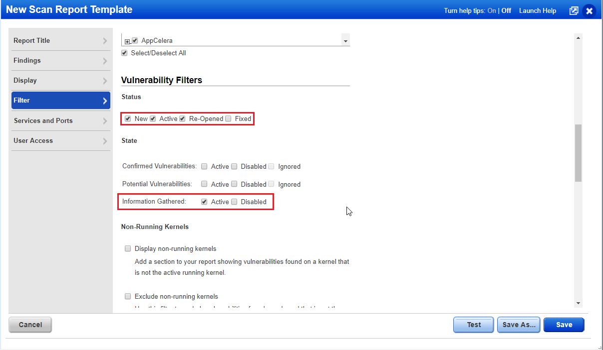 Information gathering QID based report for open ports