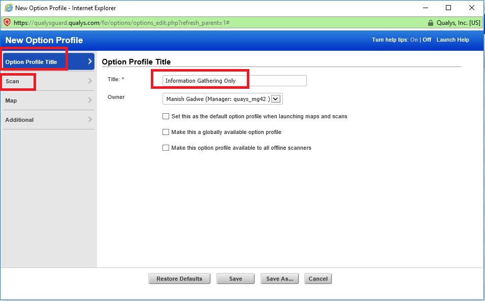 How to prepare a scan which can be run only with information gathering ...