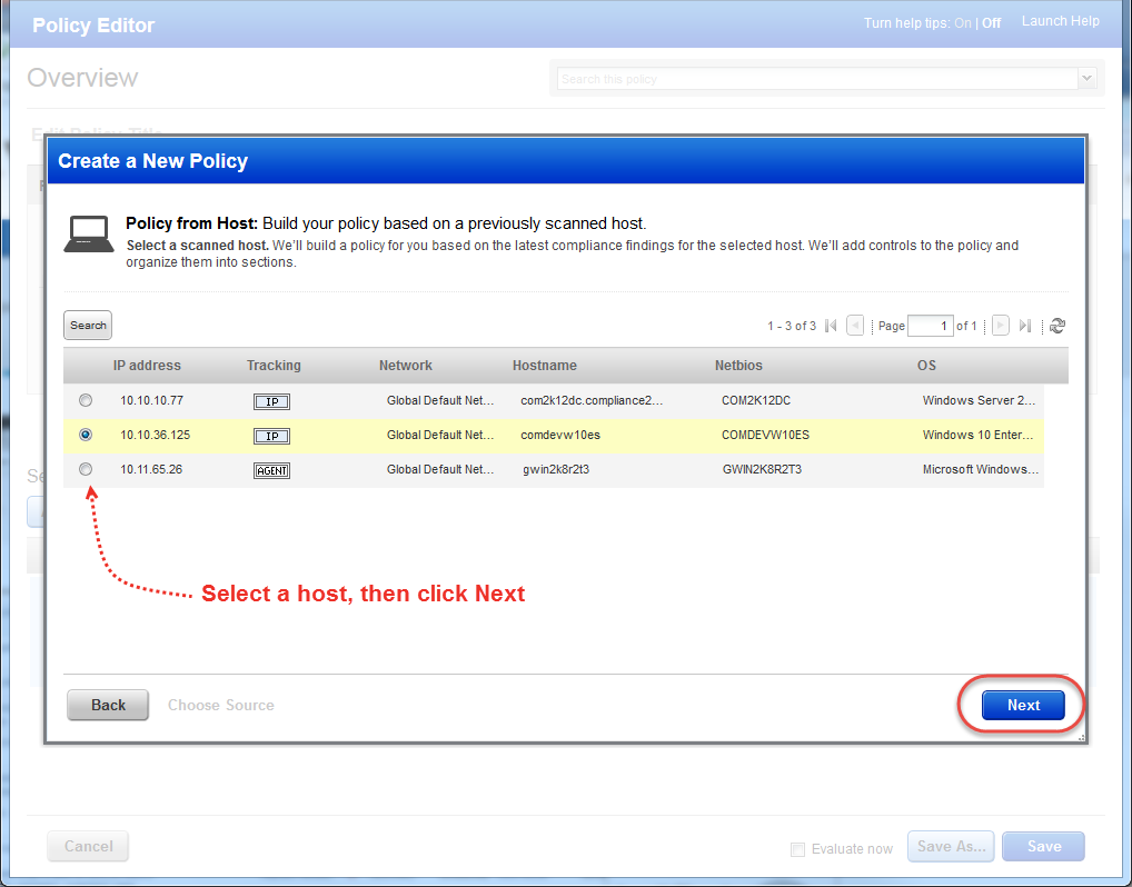 How to create a policy from a host
