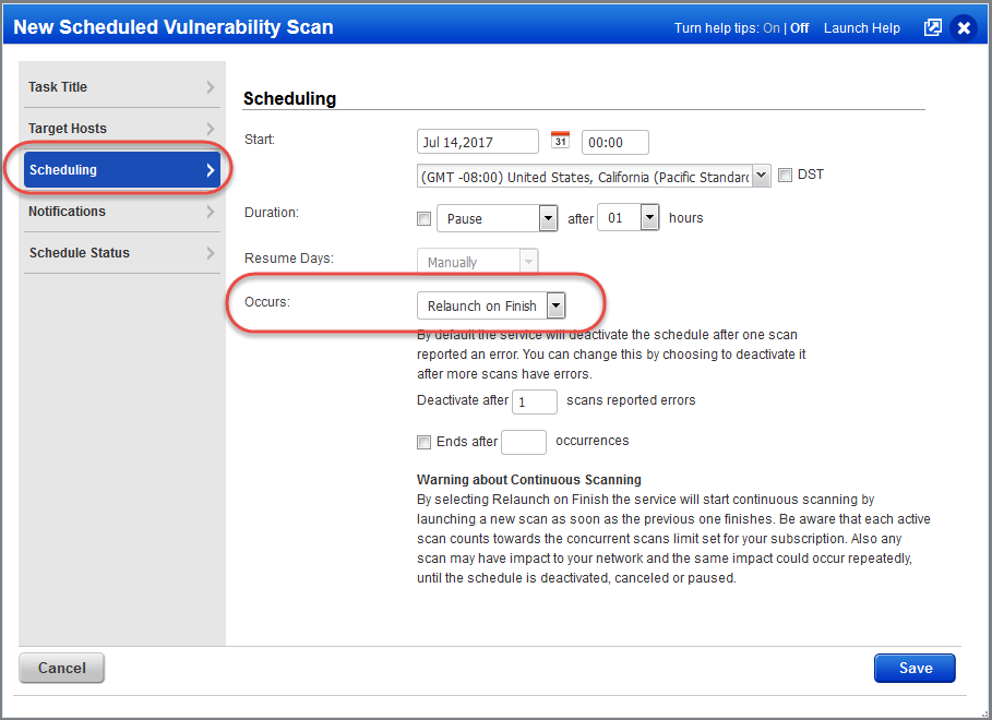 How to configure continuous scanning