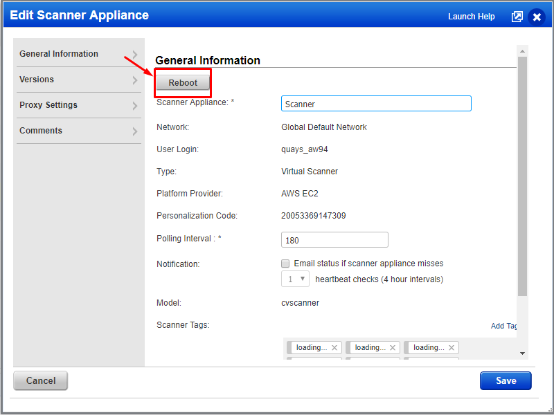 Reboot a Scanner Appliance