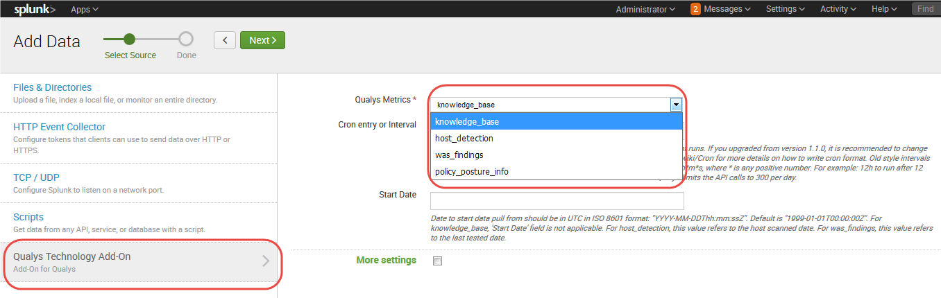 How do I configure Splunk to show up the WAS findings?
