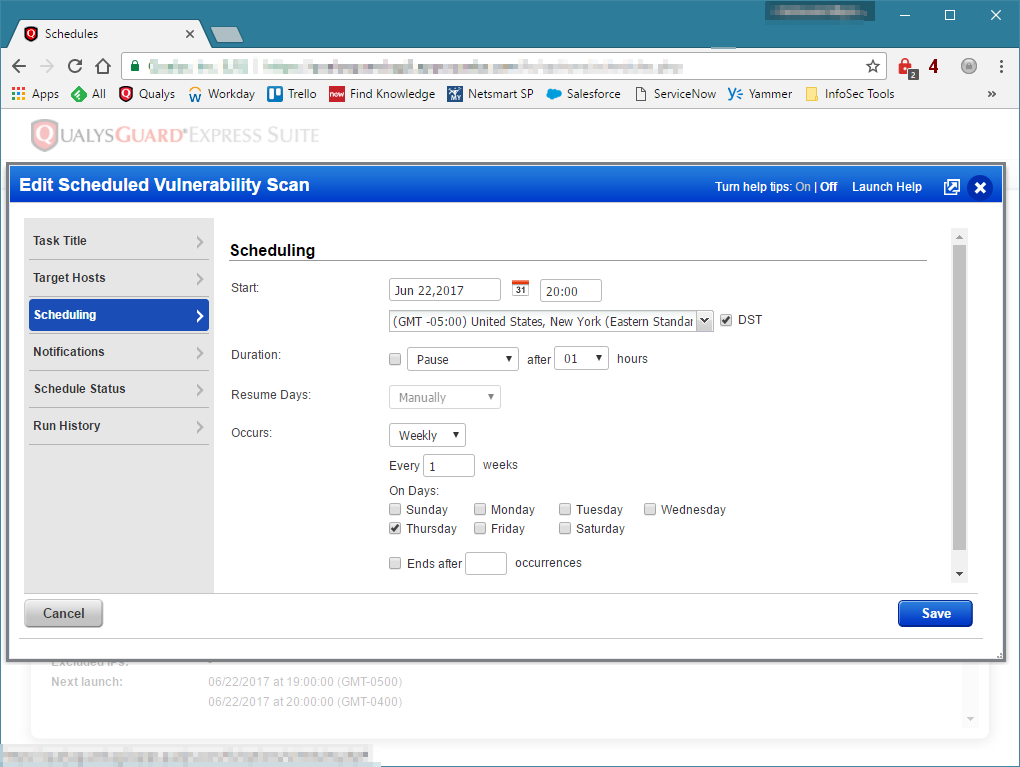 Two time values displayed for the next scheduled scans