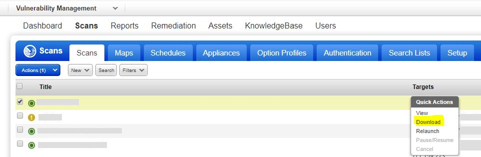 Download scan result from Vulnerability Management and Web Application ...